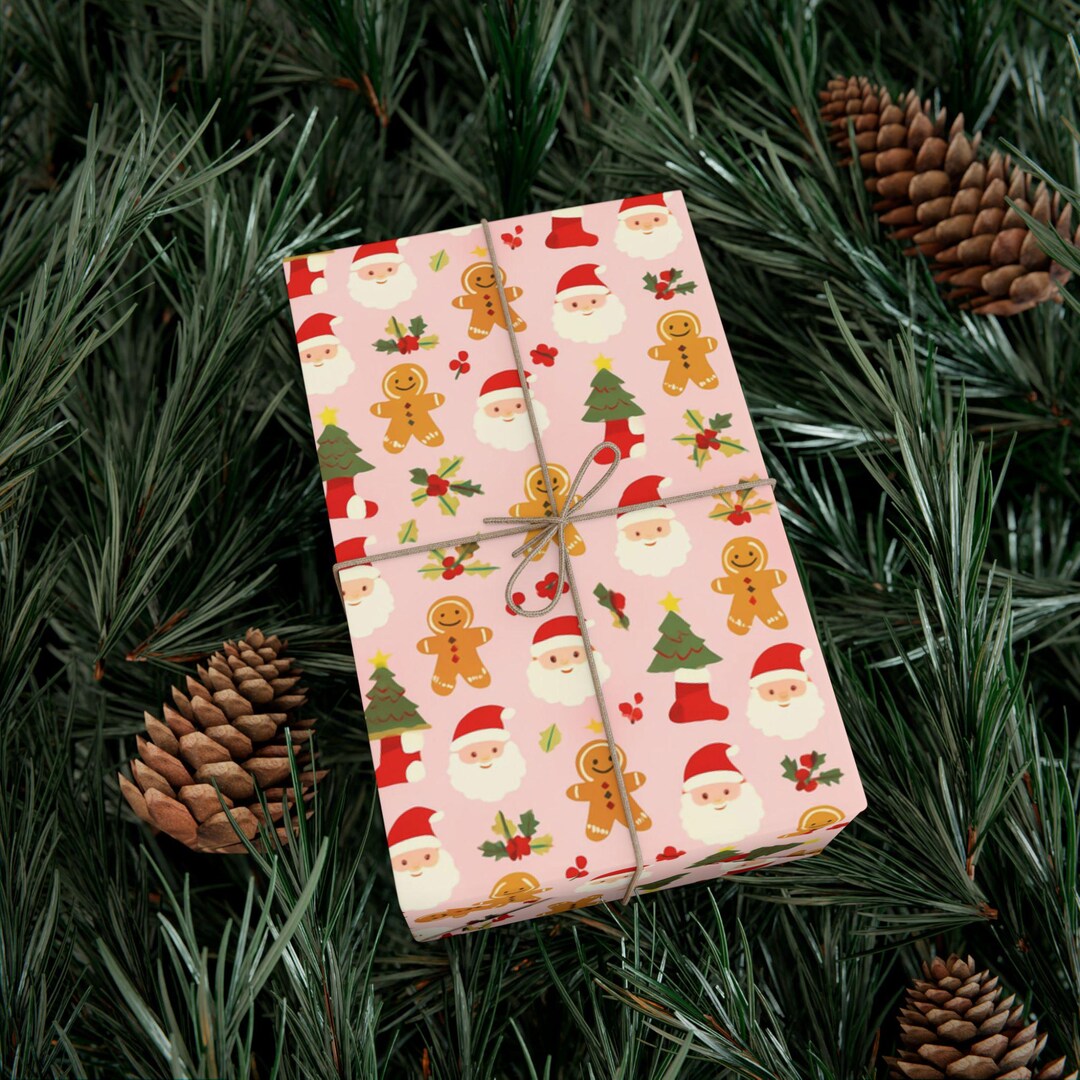 Gingerbread & Santa Christmas Gift Wrap, Festive Holiday Paper - Etsy