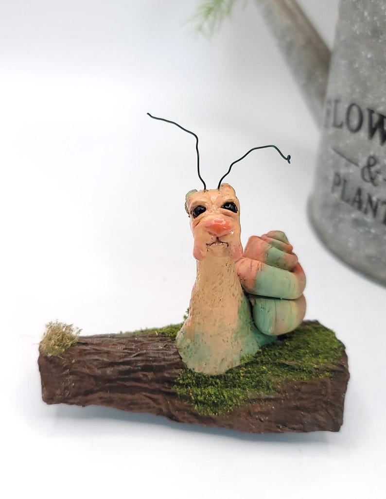 Faye - Handmade Mosskin Ram Horned Snail - OOAK Art Animal Sculpture ...