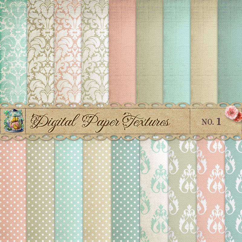 Digital paper 12x12 damask blue red green quilling printable craft ...