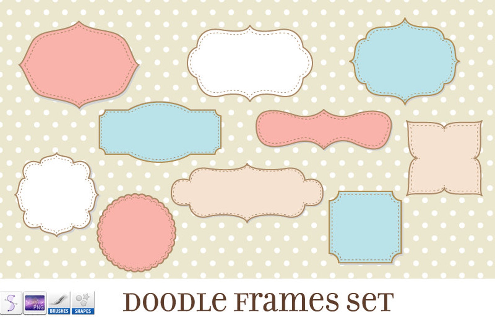 Journal Tags Doodle Frames Clipart Set 17 with Brushes & | Etsy