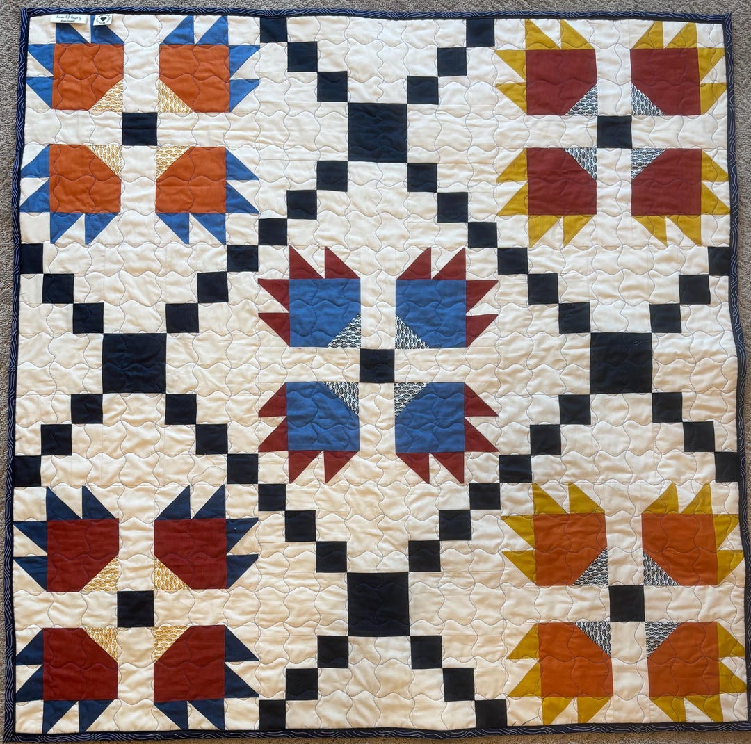 Gender Neutral Baby Quilt With Blues, Oranges, Yellow and Cream - Etsy