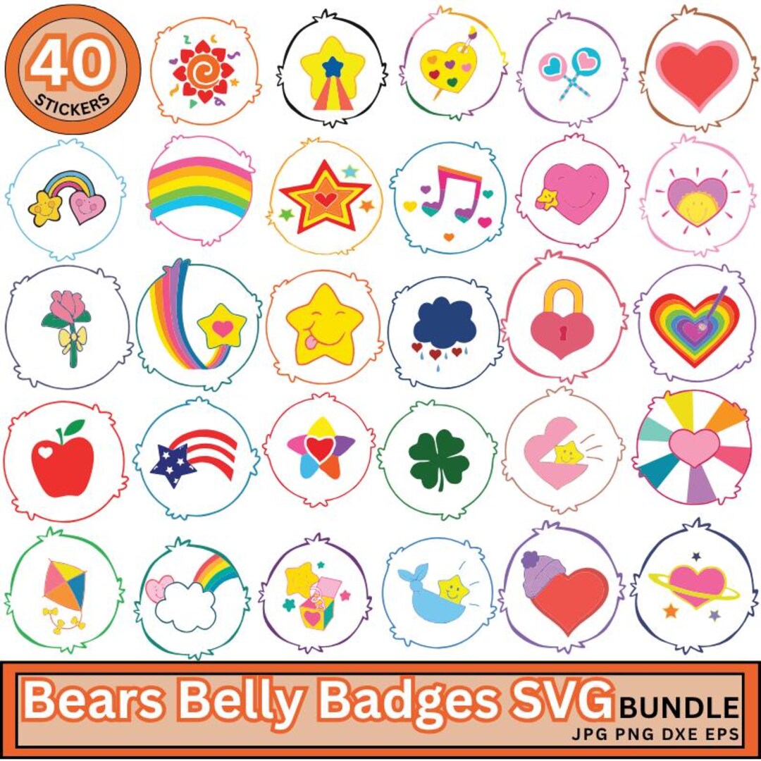 Bears Belly Badges Svg-png Bundle, Care Silhouette, Bears Badges ...