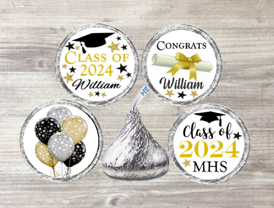 Printed Graduation Class of 2024 Stickers Black Gold Silver Balloons ...