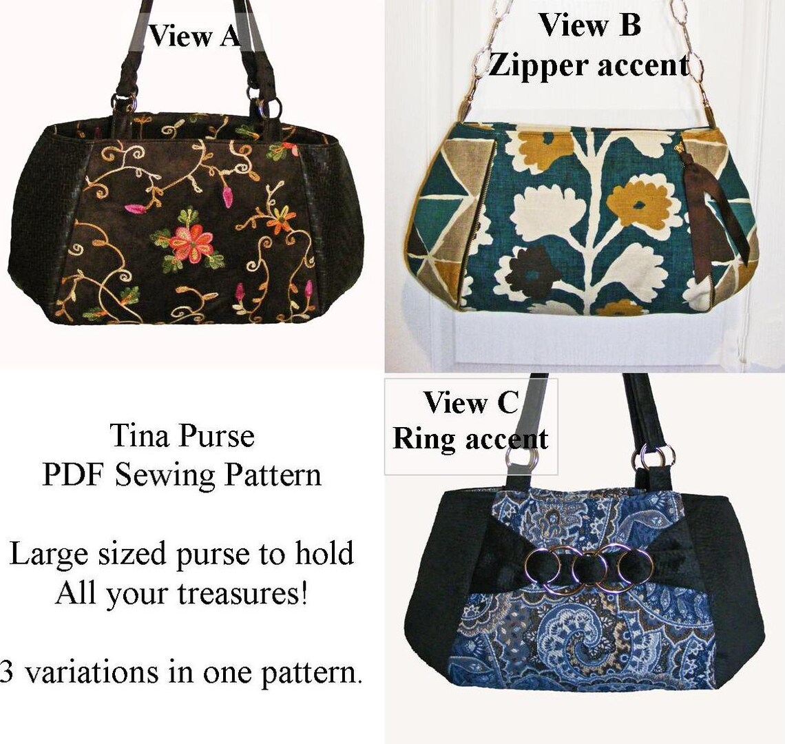 PDF Sewing Pattern Tina Purse, Large Pieced Fabric Bag With Two Handles ...