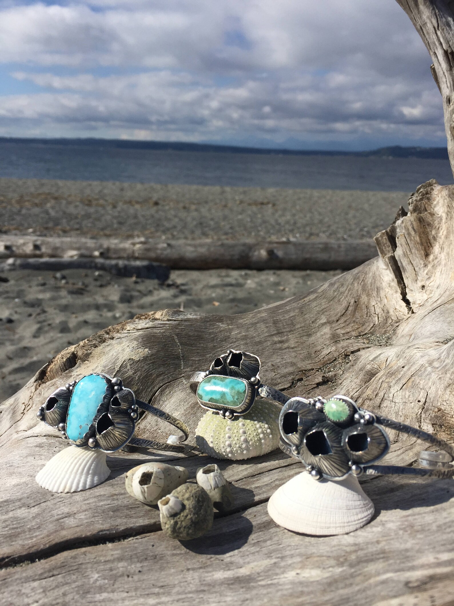 Beach Jewelry Barnacle Cuff Bracelet With Amazonite in Diopside Stone ...