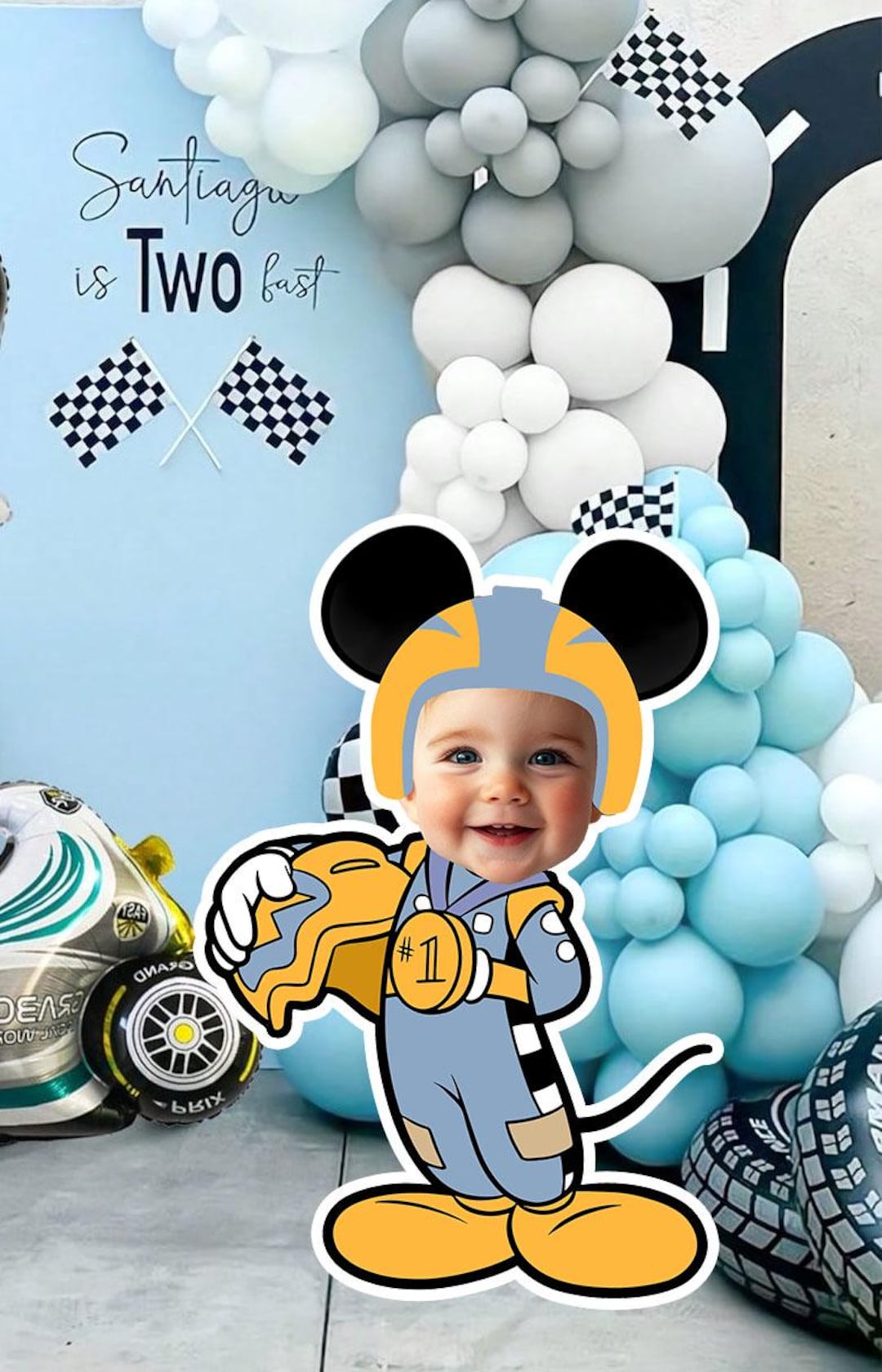 Cutout Speedy Mouse in Blue Racing Gear – Custom Face Digital Party ...