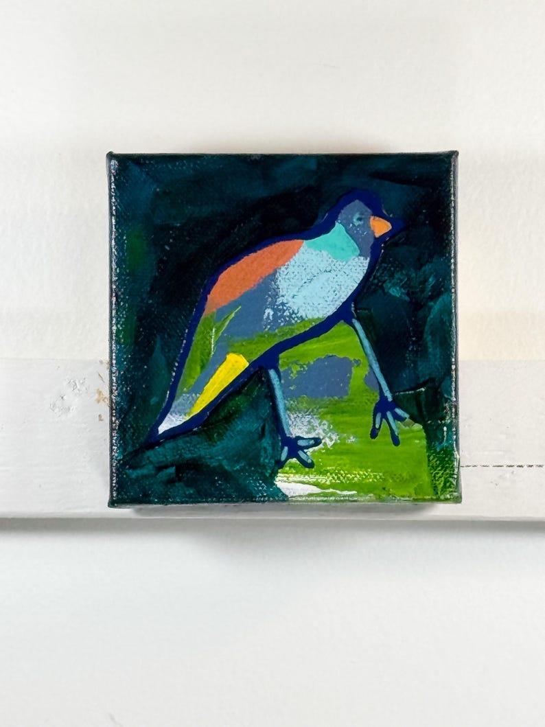 Whimsical Bird Painting: Small Modern Art, 4x4 Canvas, "charlie" - Etsy