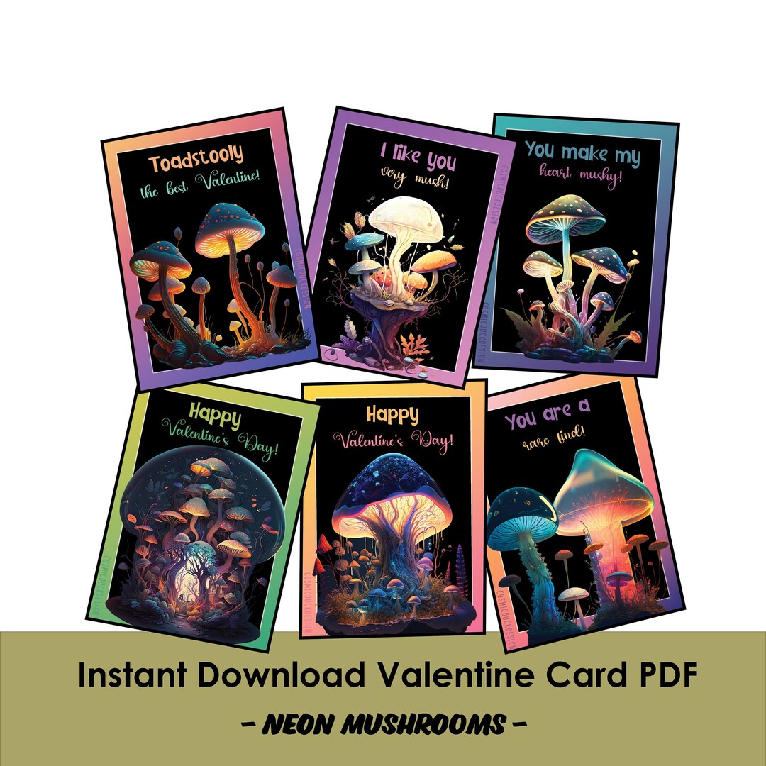 Neon Mushrooms Valentine's Day Cards, Download Valentines Instant ...