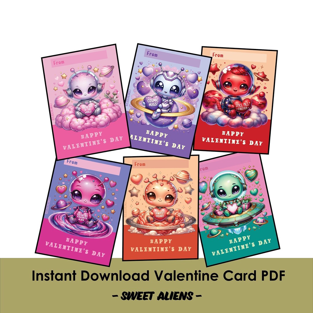 Sweet Aliens Valentine's Day Cards, Download Valentines Instant ...