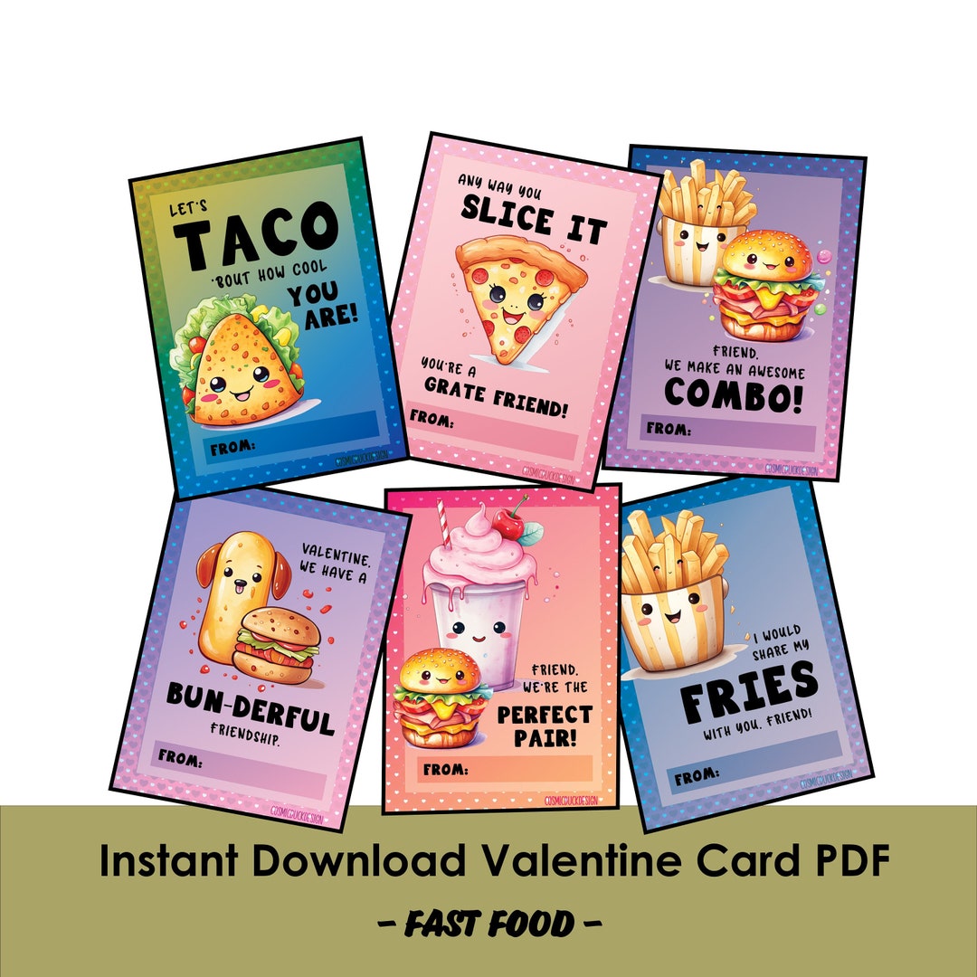 Kawaii Fast Food - Valentine's Day Cards, Download Valentines - Instant ...