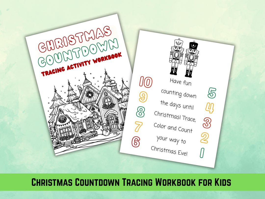 Christmas Countdown Tracing Pages | Kids Printable Workbook | Number ...