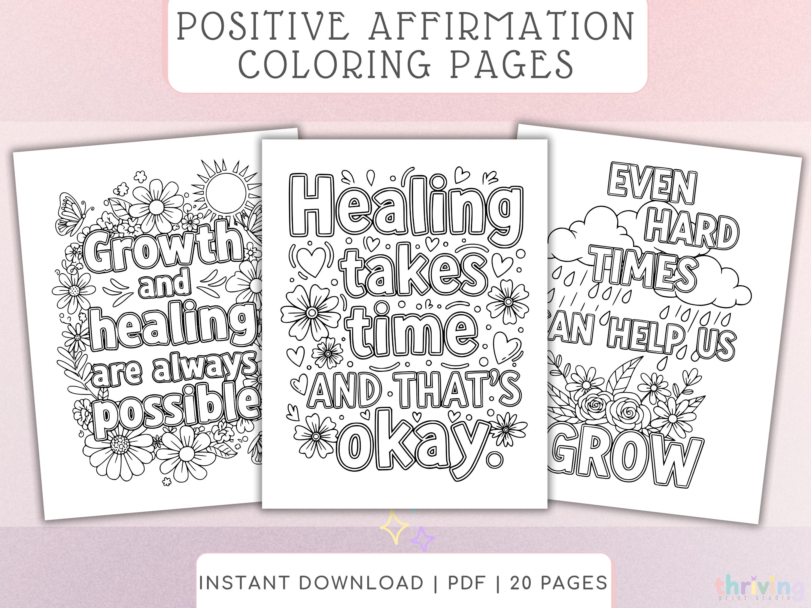 Positive Affirmation Coloring Pages Mindfulness Coloring Book Healing ...