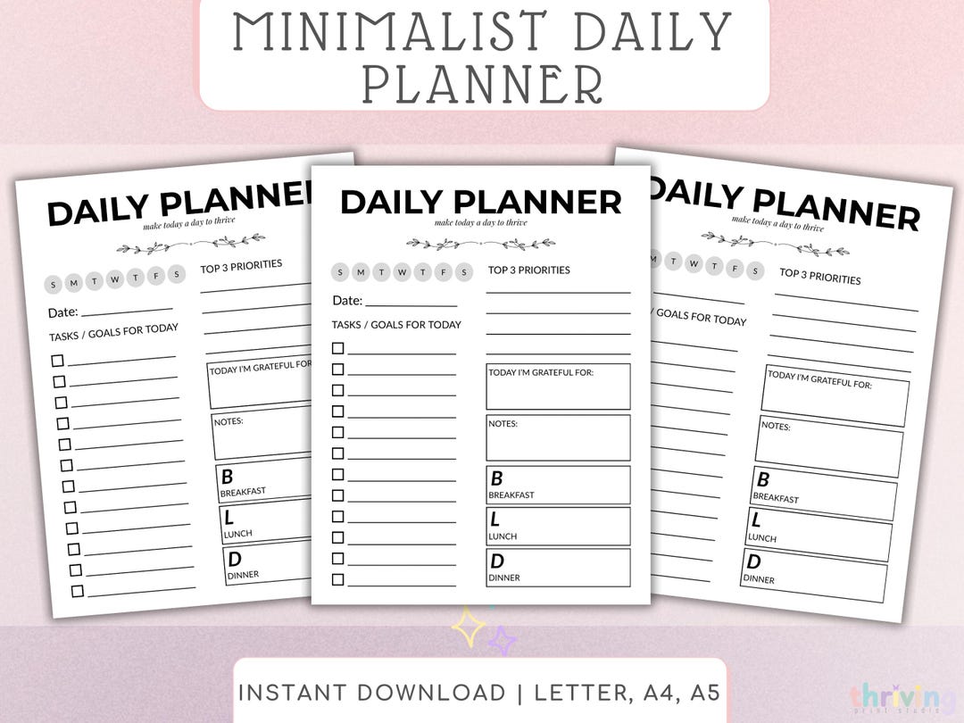Printable Daily Planner Minimalist Productivity Template Daily Schedule ...