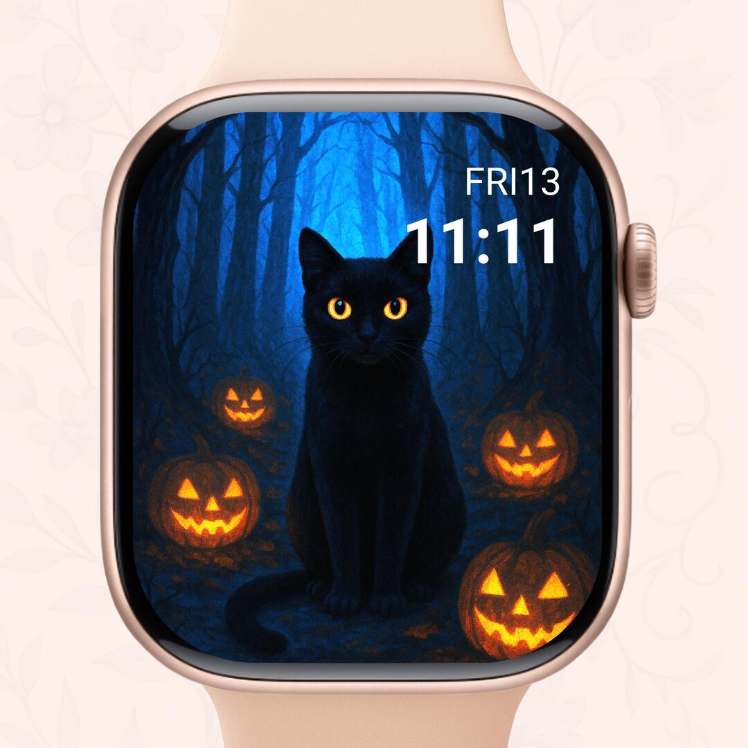 Black Cat Halloween Watch Face | Spooky Apple Watch Wallpaper With ...