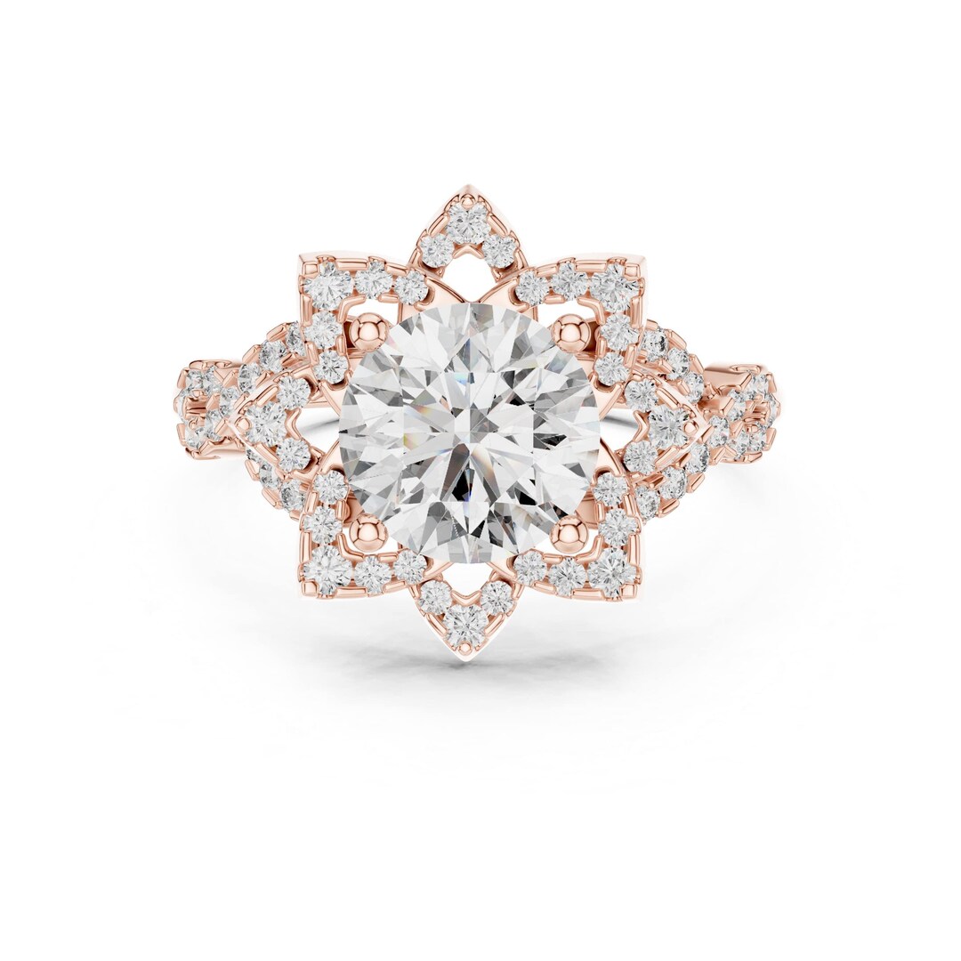 Vintage Inspired Blossom Diamond Solitaire Ring, Rose Gold Diamond ...