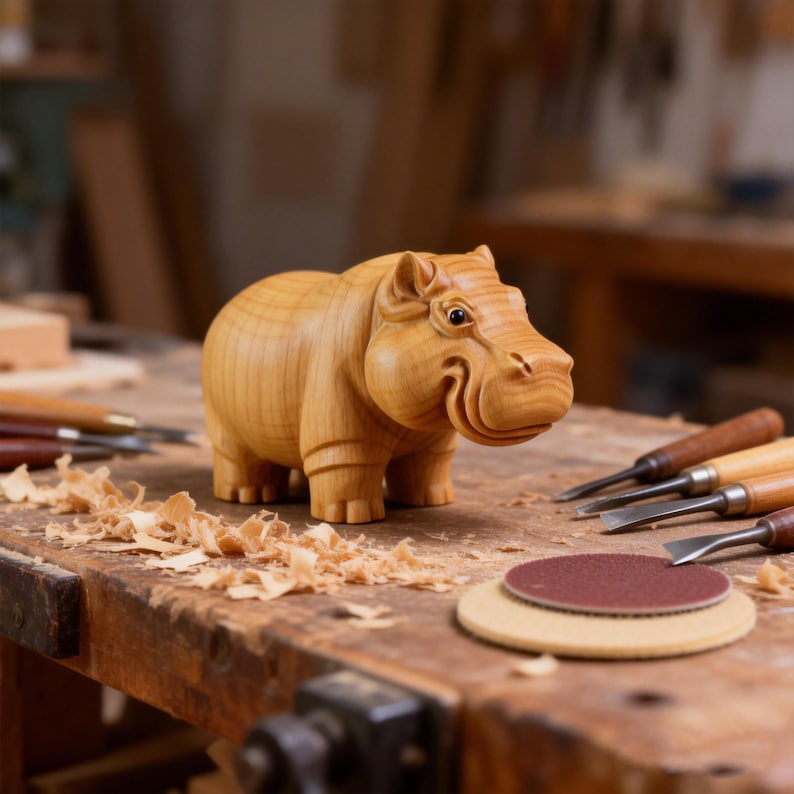 Handmade Mini Elephant Hippo Rhino Trio, Natural Nursery Decor, Desk ...