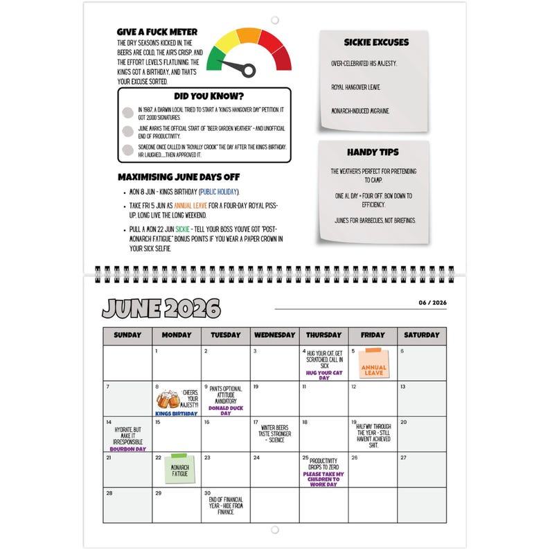 2026 NT Leave Calendar: Rude Aussie Sickie Excuses, A4 Printed - Etsy ...