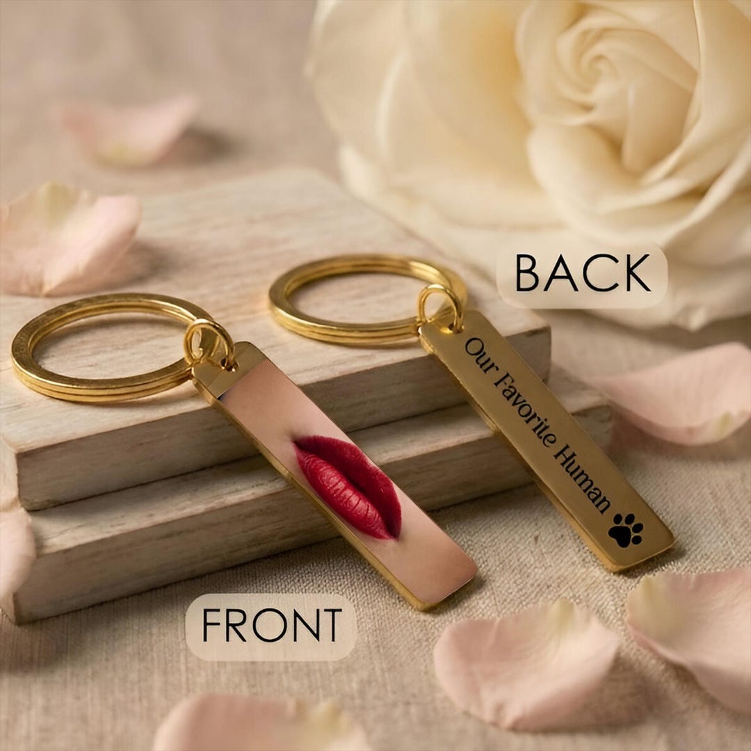 Personalized Kiss Photo Keychain, Custom Lips Picture Keyring With ...
