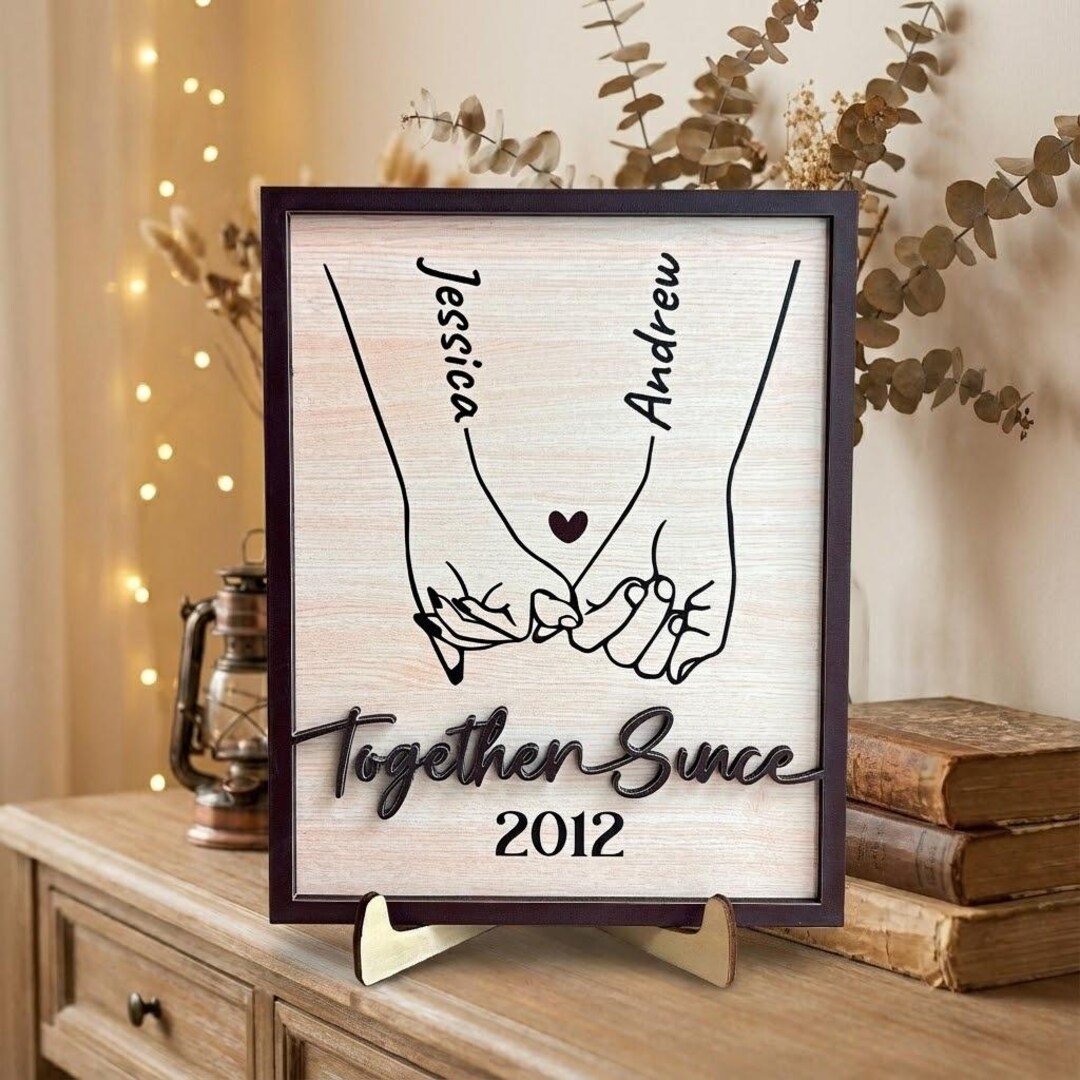 Personalized Couple Hand Holding Sign, Custom Names Anniversary Decor ...