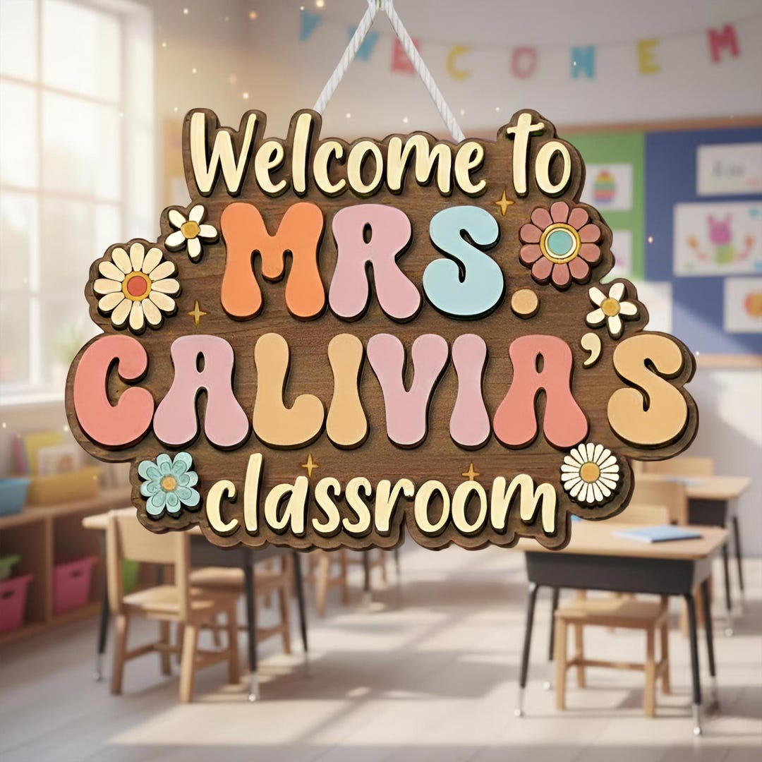 Personalized Teacher Classroom Door Sign, Custom Name Welcome School ...