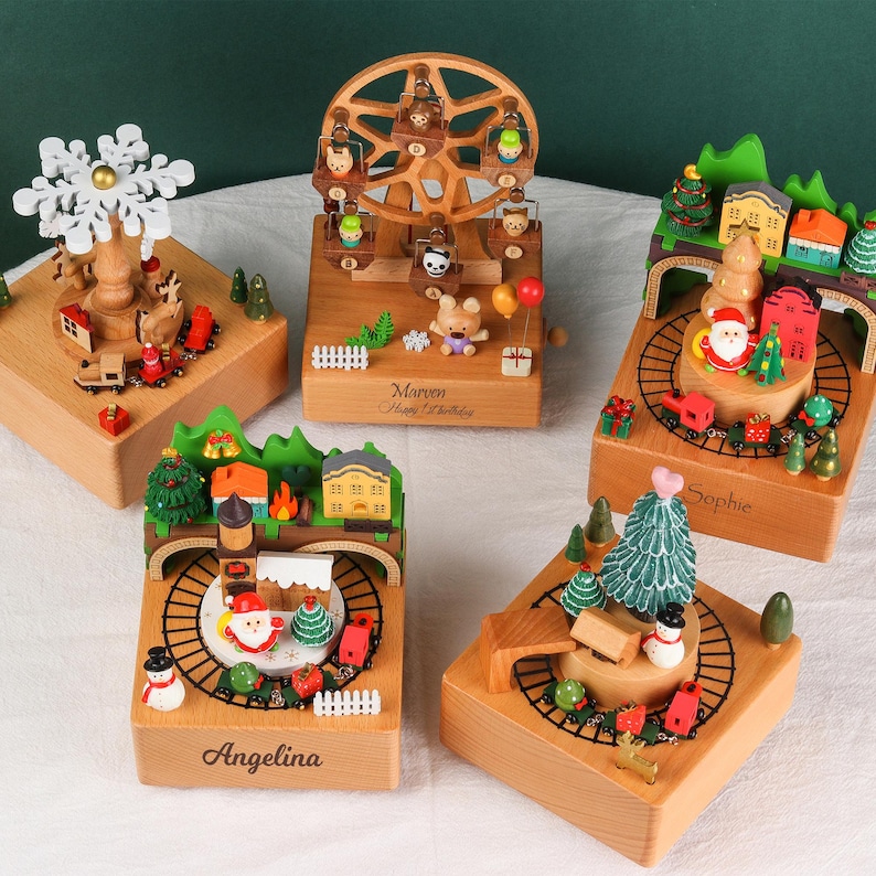 Personalized Engraved Keepsake Carousel Music Box ,wooden Animal Ferris ...