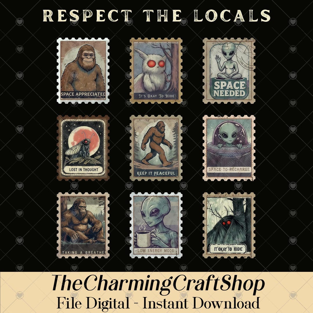 Respect the Locals Cryptid File Digital Printable, Vintage Stamp ...