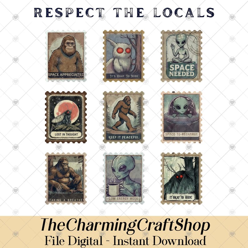 Respect the Locals Cryptid File Digital Printable, Vintage Stamp ...