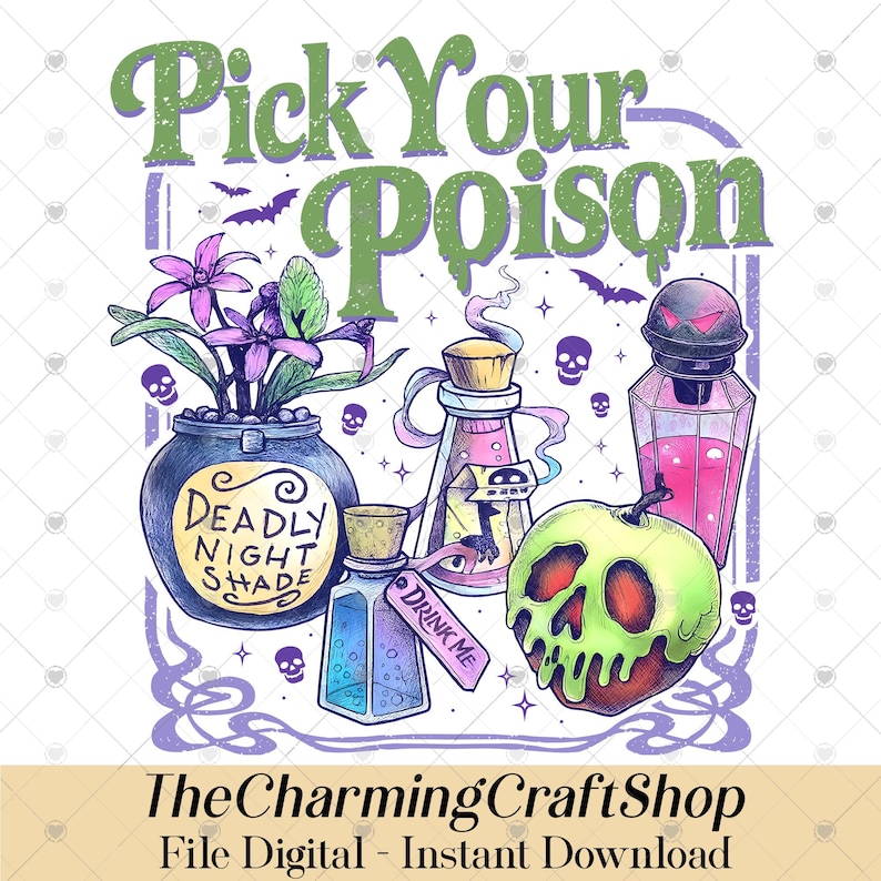 Pick Your Poison File Digital Printable, Halloween Princess PNG, Retro ...