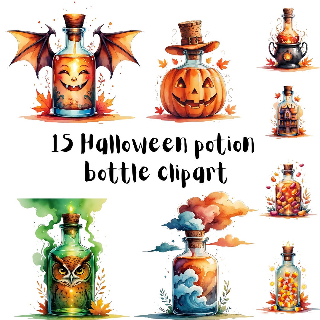 Halloween Potion Bottle Clipart Bundle: Spooky PNG Graphics (digital ...