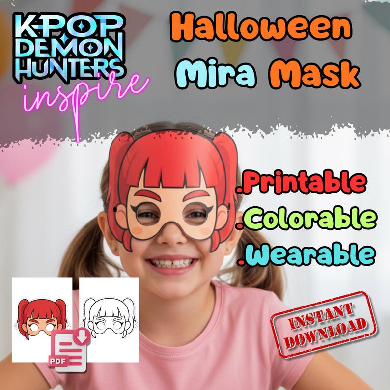 Printable Kpop Demon Hunters Mask, Halloween Huntrix Costume (PDF ...