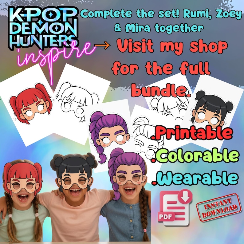 Printable Kpop Demon Hunters Mask, Halloween Huntrix Costume (PDF ...