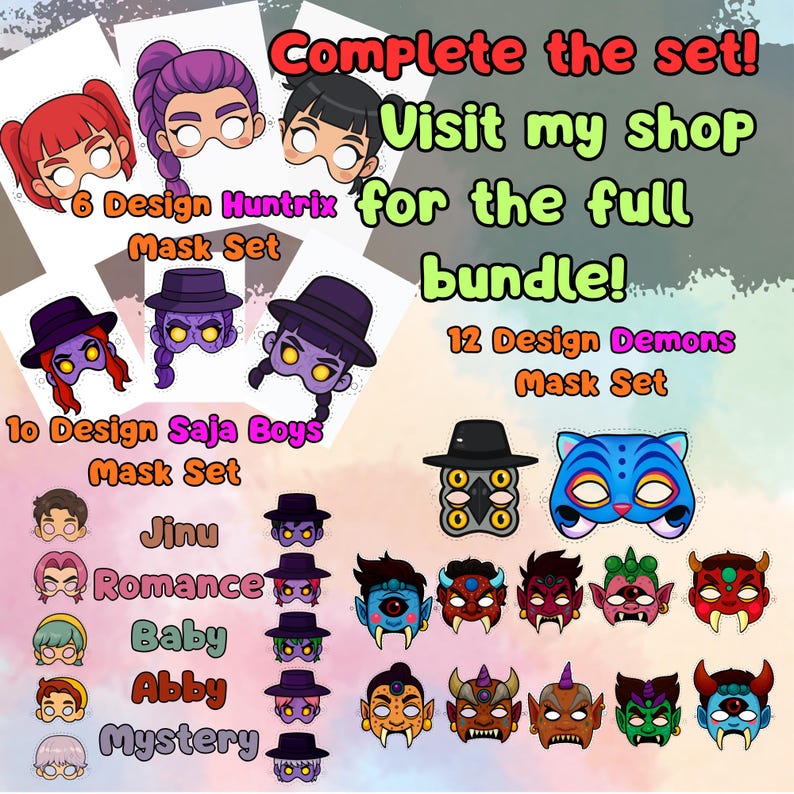 Printable Kpop Demon Hunters Mask, Halloween Huntrix Costume (PDF ...