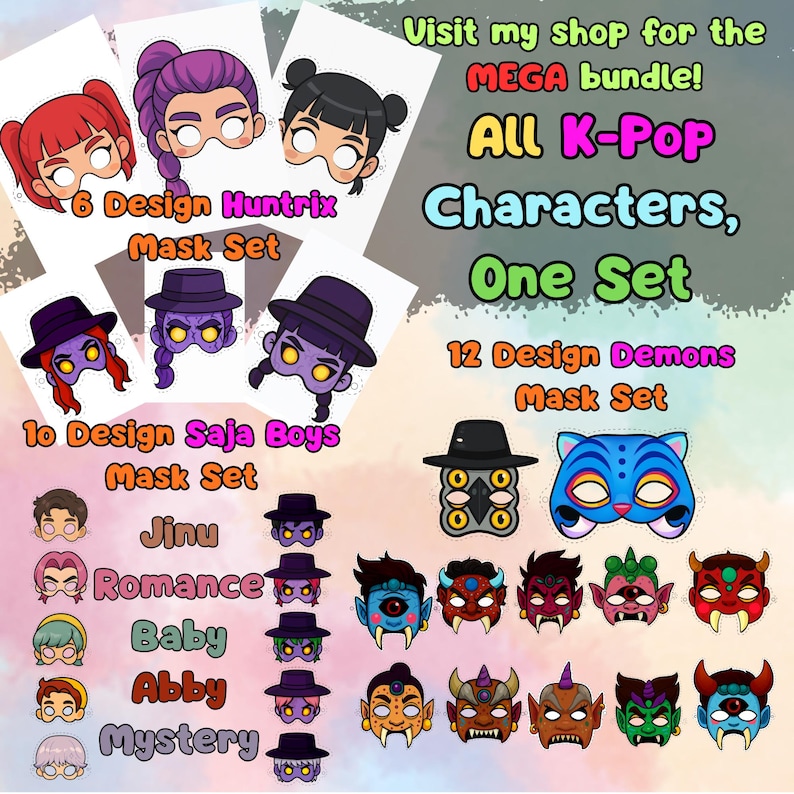 K‑pop Demon Hunters Printable Mask Set 12 Designs (tiger Derpy, Bird ...