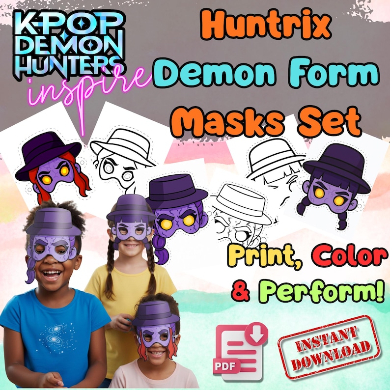 K-pop Demon Hunters Masks, Coloring Pages, Cosplay Party (digital ...