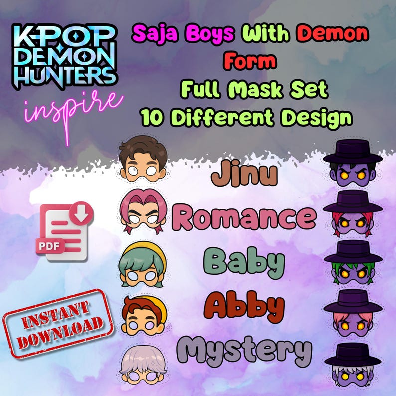 Printable K‑pop Demon Hunters Saja Boys Masks Set, 10 Designs With ...