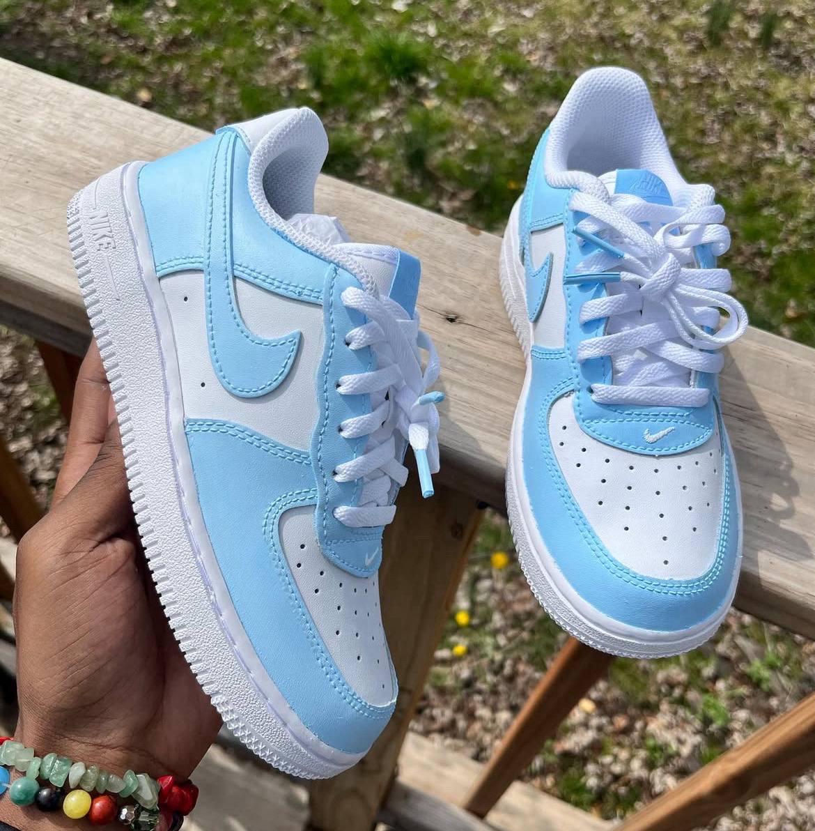 Nike Air Force 1 Custom Baby Blue Sneakers - Etsy