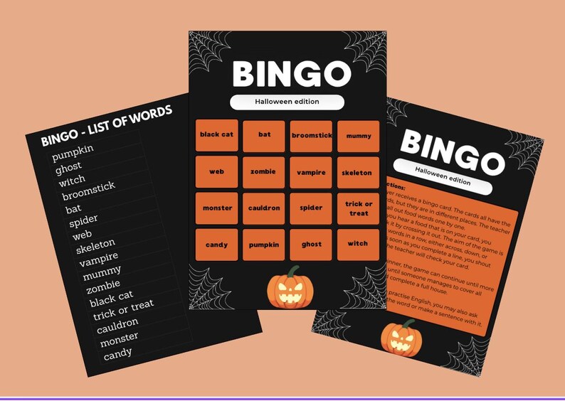 ESL Halloween Bingo - Printable Vocabulary Game for English Learners - Etsy