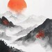 Sun & Mountain — Japanese Sumi-e Ink Painting, Zen Landscape Wall Art ...