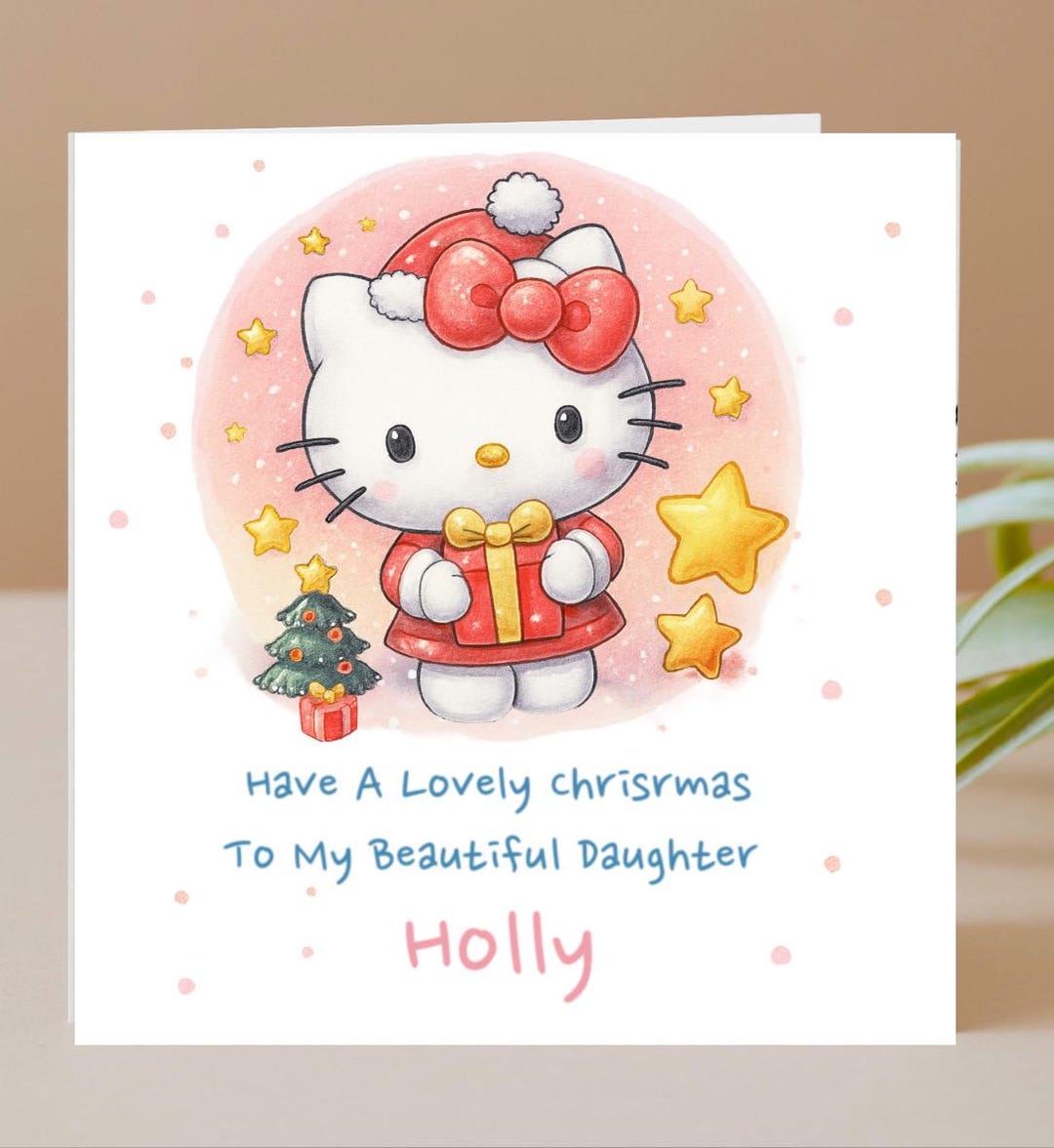Kawaii Christmas Card, Kitty Cat & Kuromi (custom Name Included) - Etsy UK