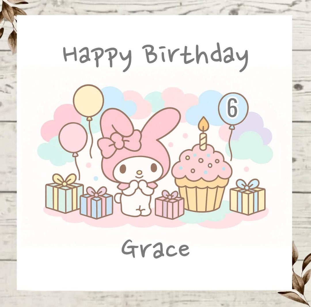 Personalized My Melody Birthday Card: Kawaii Greeting Card - Etsy UK
