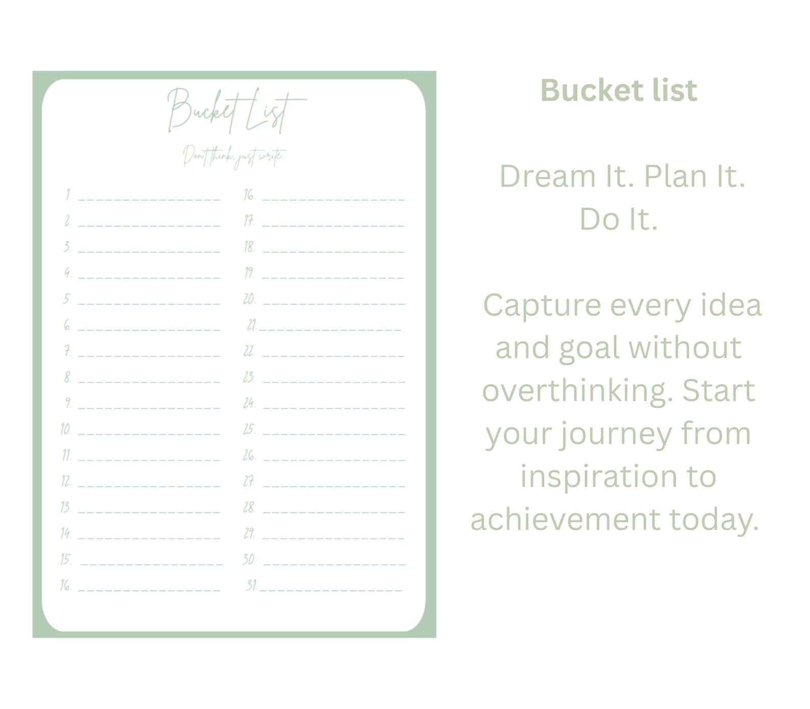 Bucket List Printable | Goal & Dream Planner | Minimalist Digital - Etsy