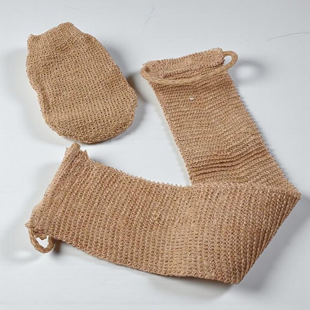 Hemp Back Scrubber Set | Jute Exfoliating Loofah & Bath Gloves ...