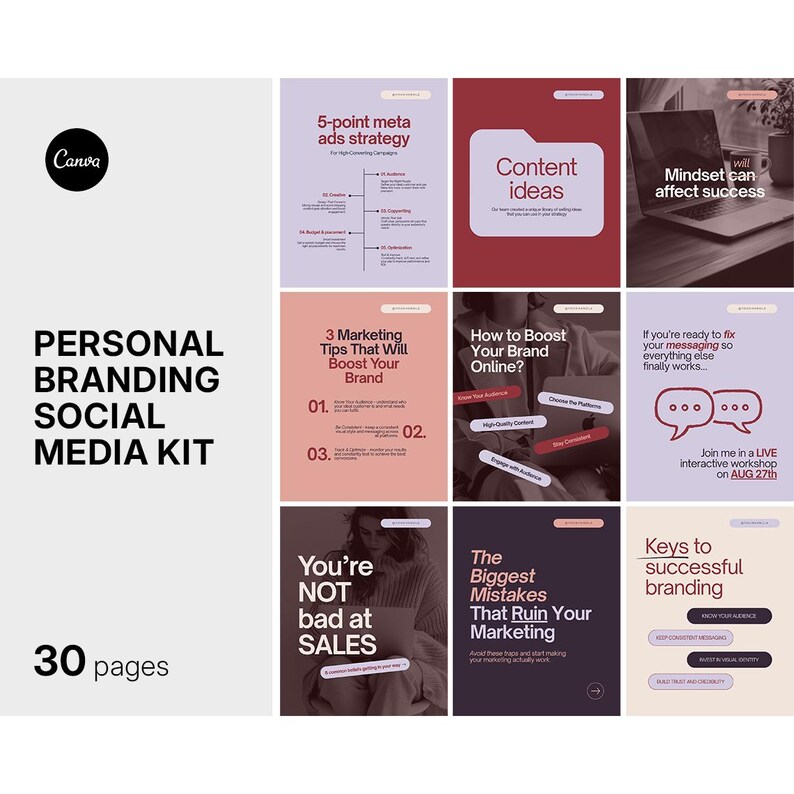 Canva Instagram Carousel Templates: Personal Branding Social Media Kit ...