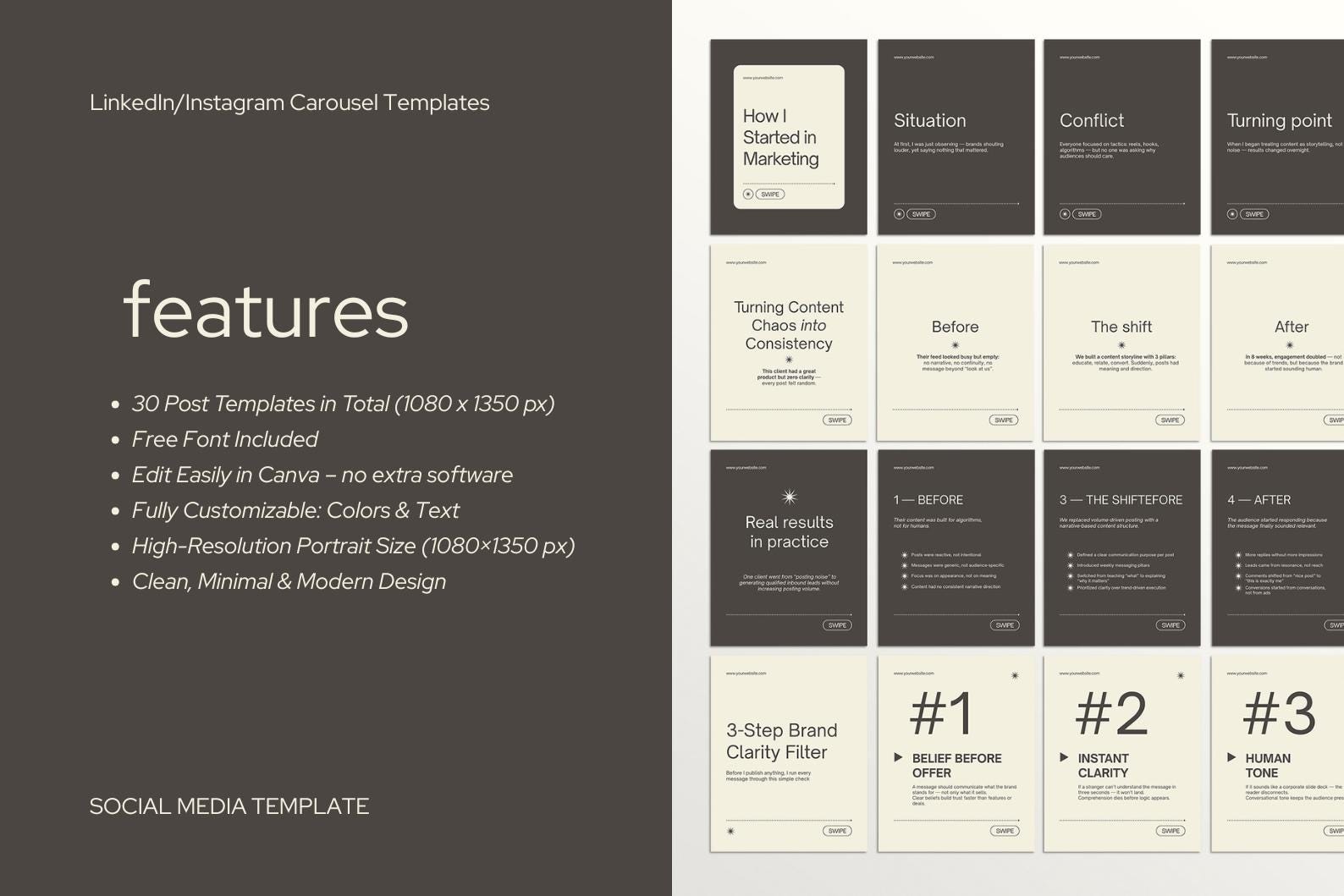 Minimalist Canva Carousel Templates | Linkedin and Instagram | Personal ...