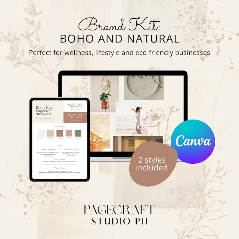 Boho Brand Kit: Earthy Canva Templates, Fonts and Color Palettes - Etsy