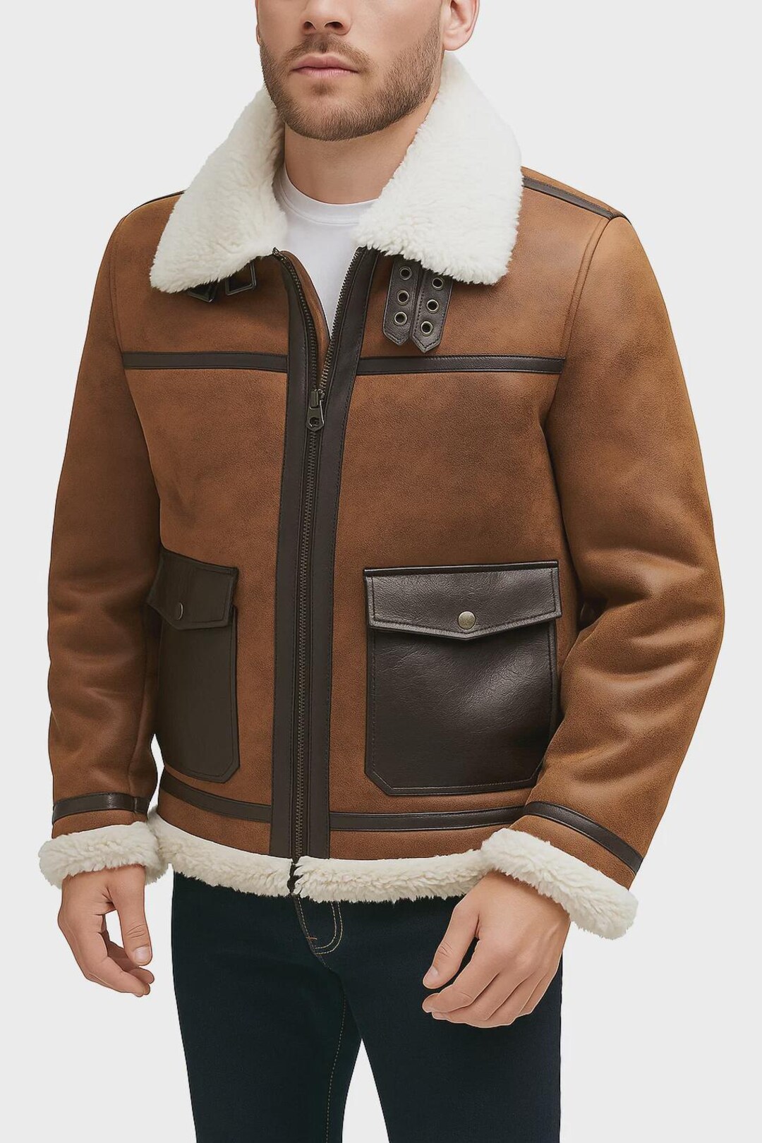 Short Faux Shearling Jacket for Men | Vintage Inspired Ranch Look ...
