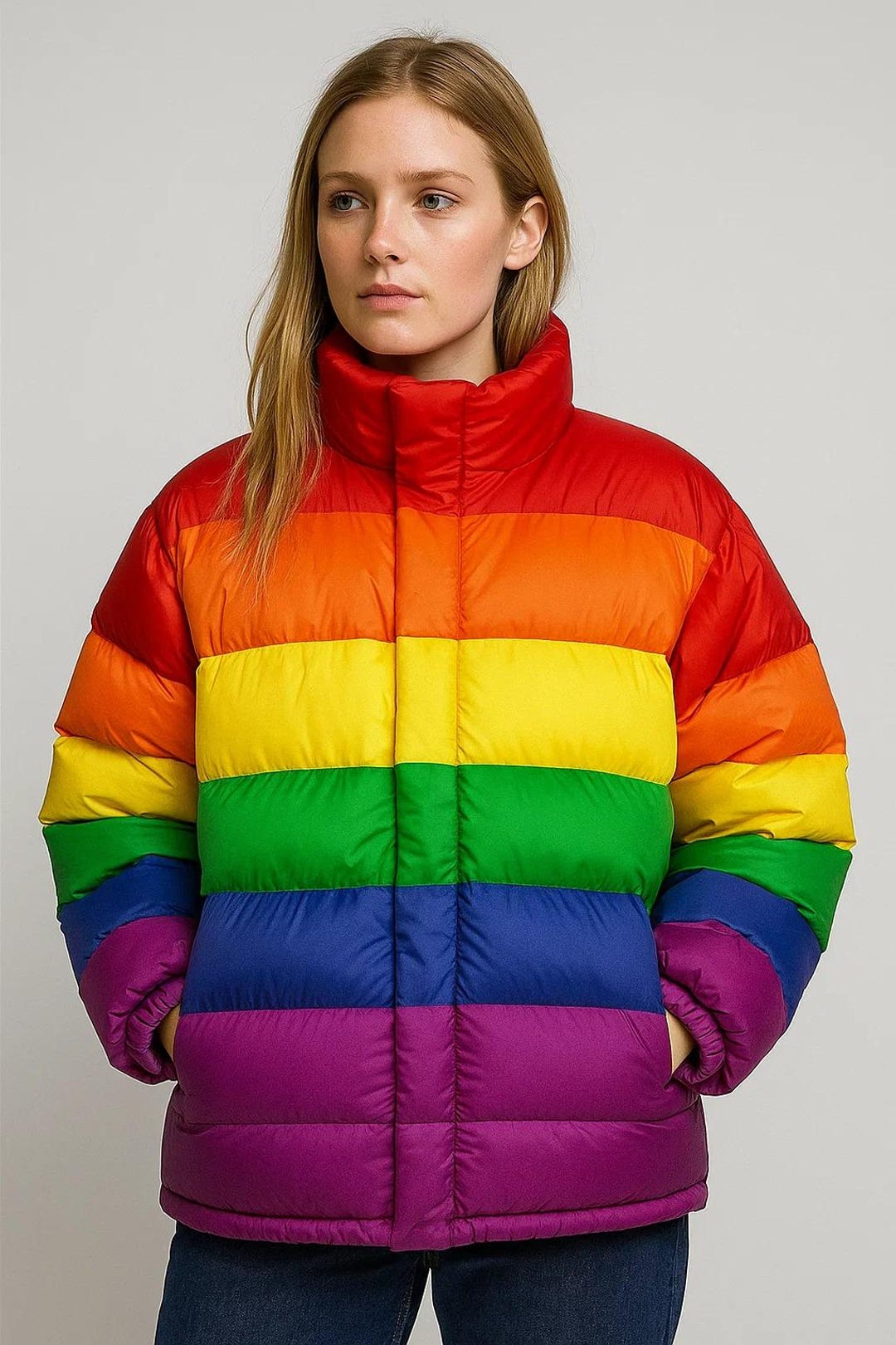 Cozy Rainbow Puffer Jacket – Colorful Winter Jacket for Women & Men - Etsy