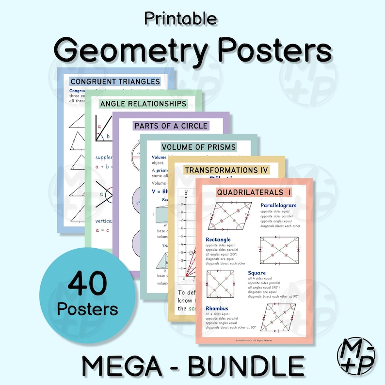 Complete Geometry Posters Bundle (set of 40): High School Math ...