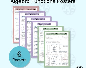 Algebra Posters (set of 6): Functions, Polynomials, Domain & Range ...