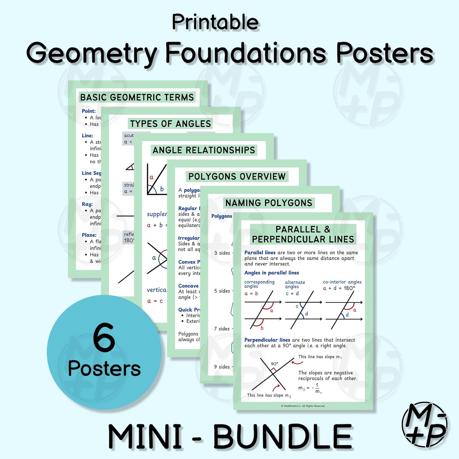 Geometry Foundations Posters (set of 6): Angles, Lines, Polygons, Basic ...